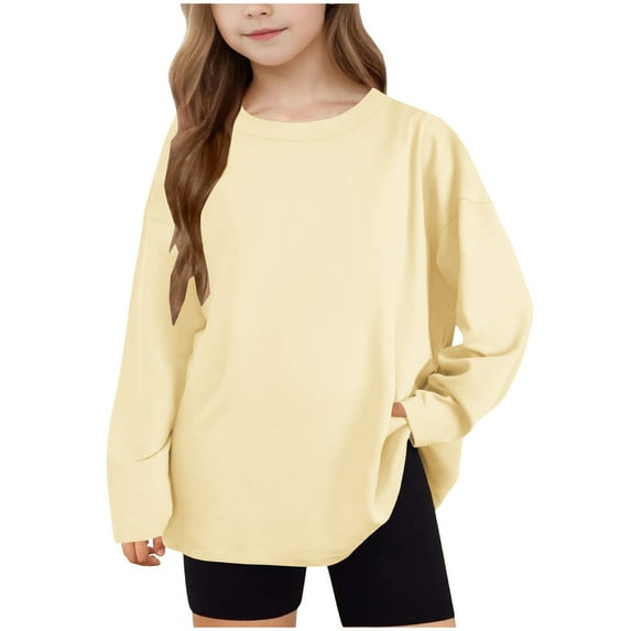 FAHXNVB Girls Oversized Crewneck Long Sleeve T-Shirts Soft Cotten Cute ...