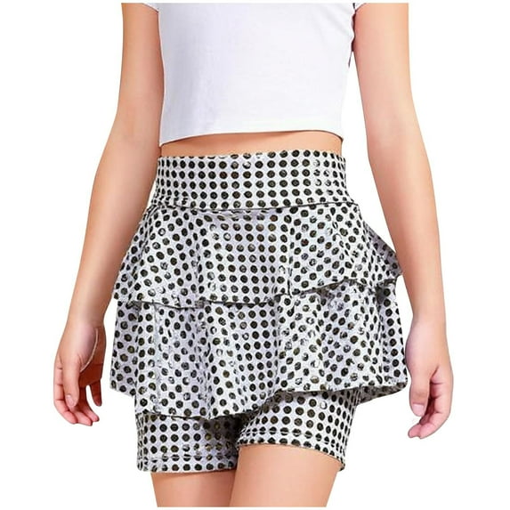FAHXNVB Girls Short Skirt Kids Casual Stretchy Waist 2-Layer Polka Dot ...