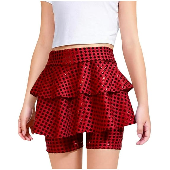 FAHXNVB Girls Short Skirt Kids Casual Stretchy Waist 2-Layer Polka Dot ...