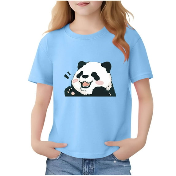 FAHXNVB Girls' Short Sleeve Crewneck T-Shirts Breathable Panda Print ...