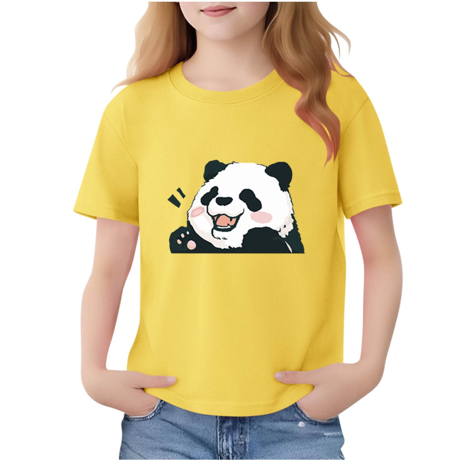 FAHXNVB Girls' Short Sleeve Crewneck T-Shirts Breathable Panda Print ...