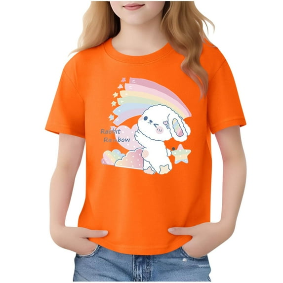 FAHXNVB Girls' Short Sleeve T-Shirts Crewneck Cute Grapgic Print Soft ...