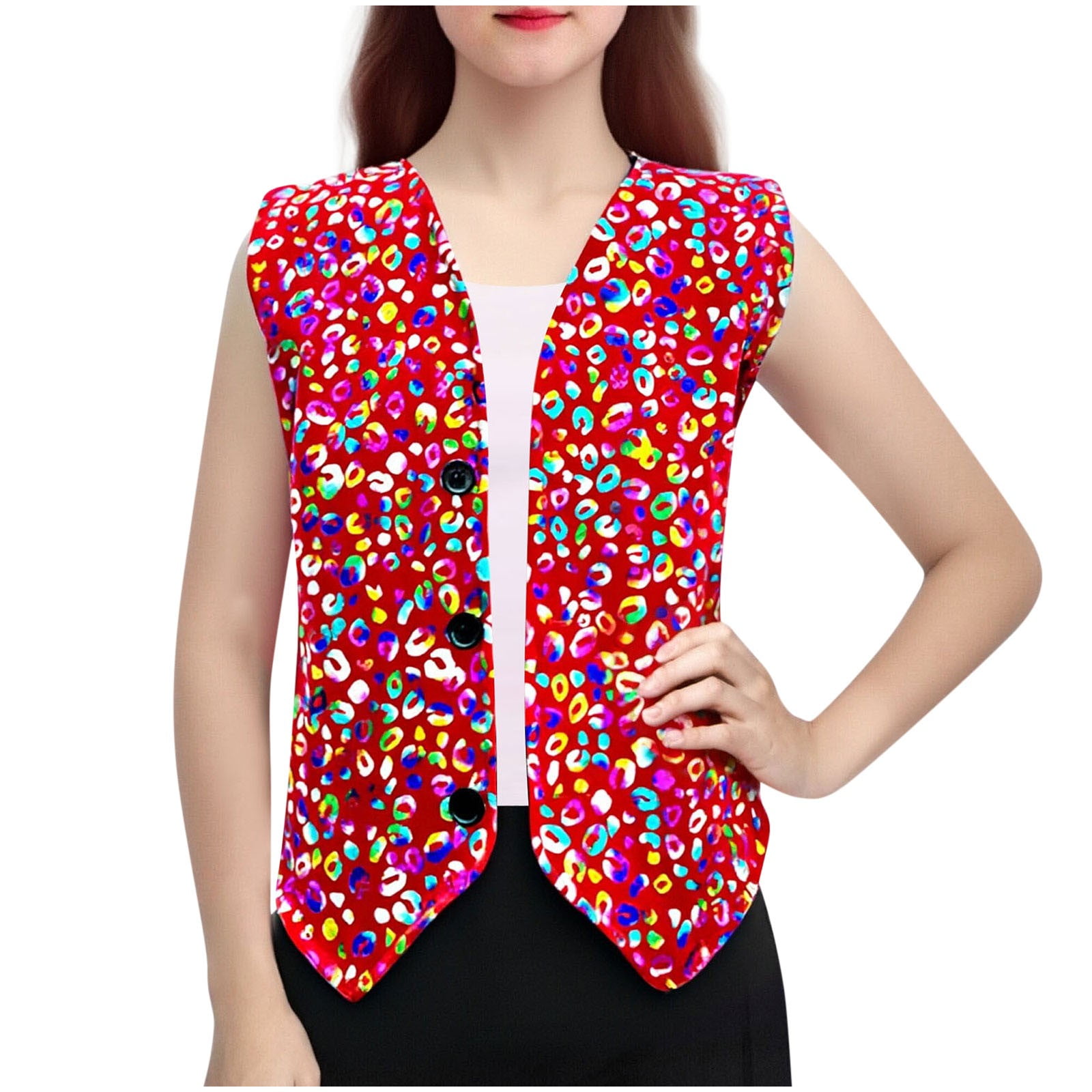 FAHXNVB Girls Sparkle Sequin Sleeveless Waistcoat Loose Fit V-Neck ...