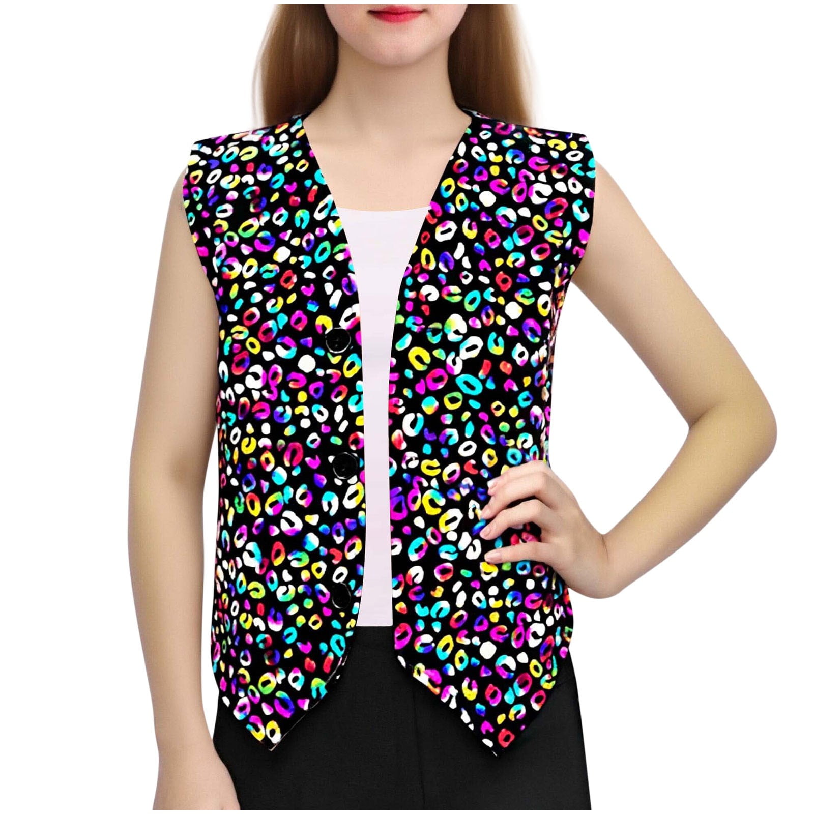 FAHXNVB Girls Sparkle Sequin Sleeveless Waistcoat Loose Fit V-Neck ...