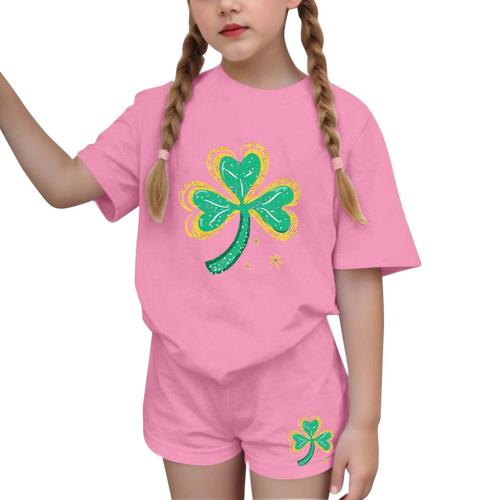 FAHXNVB Girls' St. Patrick's Day 2 Piece Outfits Set Shamrock Print T ...