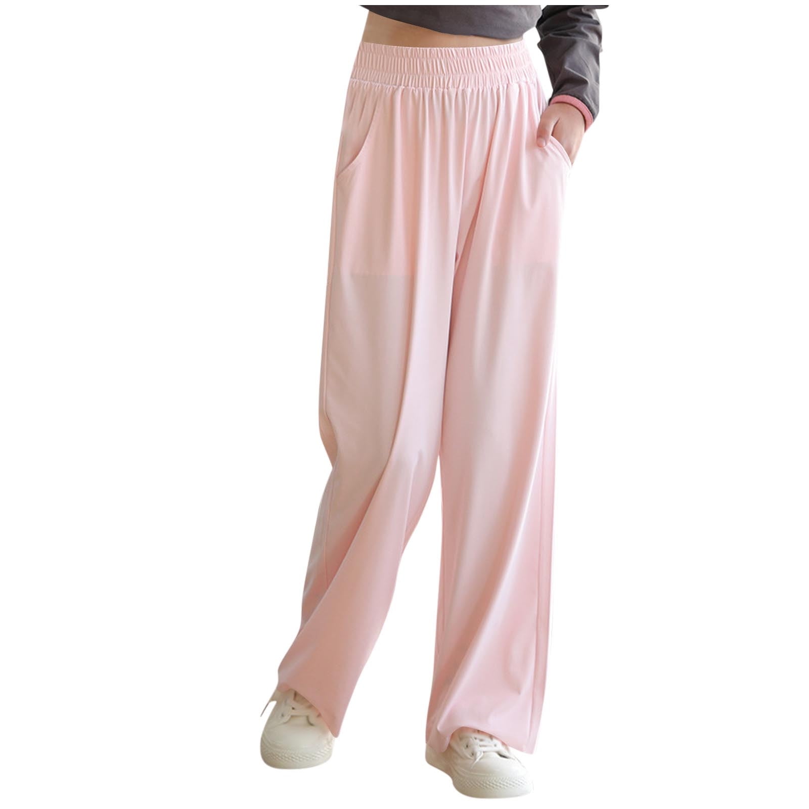FAHXNVB Girls Wide Leg Pants Ice Silk Solid Color Sun Protection ...
