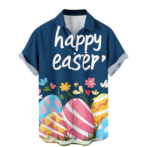 FAHXNVB Mens Easter Button Down T-Shirts Graphic Print Short Sleeve ...