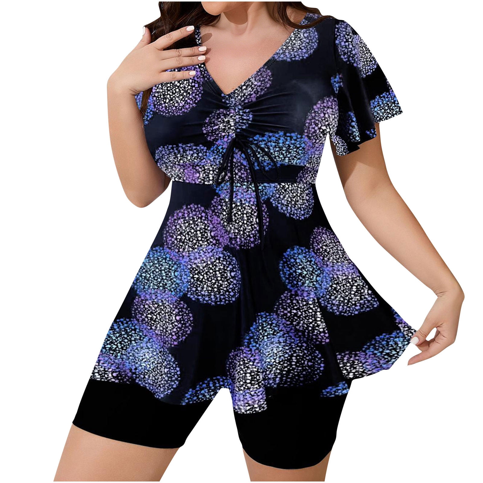 FAHXNVB Plus Size Women's Swimsuit Set Fashion Printed Short Sleeves ...