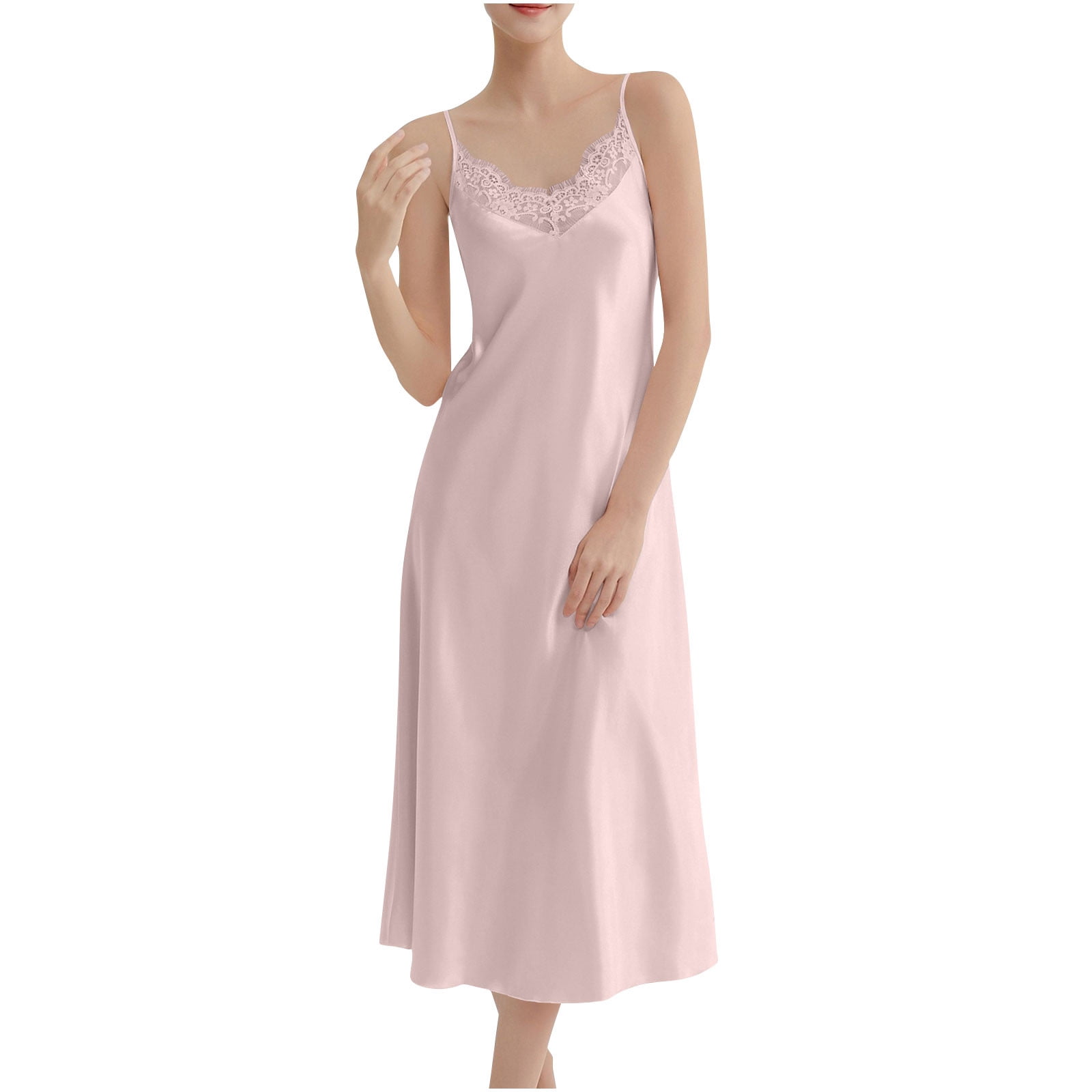 FAHXNVB Silk Nightgown for Women Lace V Neck Sleeveless Satin Silk ...