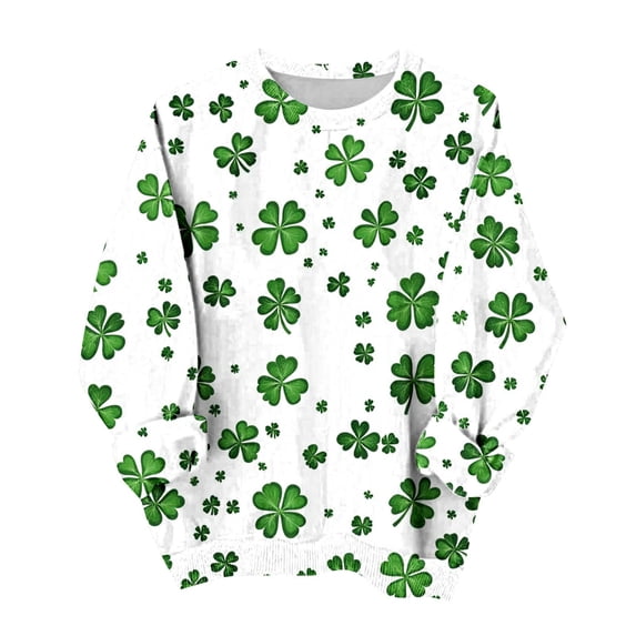 FAHXNVB St Patrick's Day Long Sleeve Sweatshirt for Women Luckey Clover ...