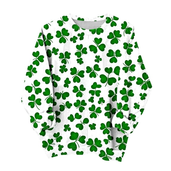 FAHXNVB St Patrick's Day Long Sleeve Sweatshirt for Women Luckey Clover ...