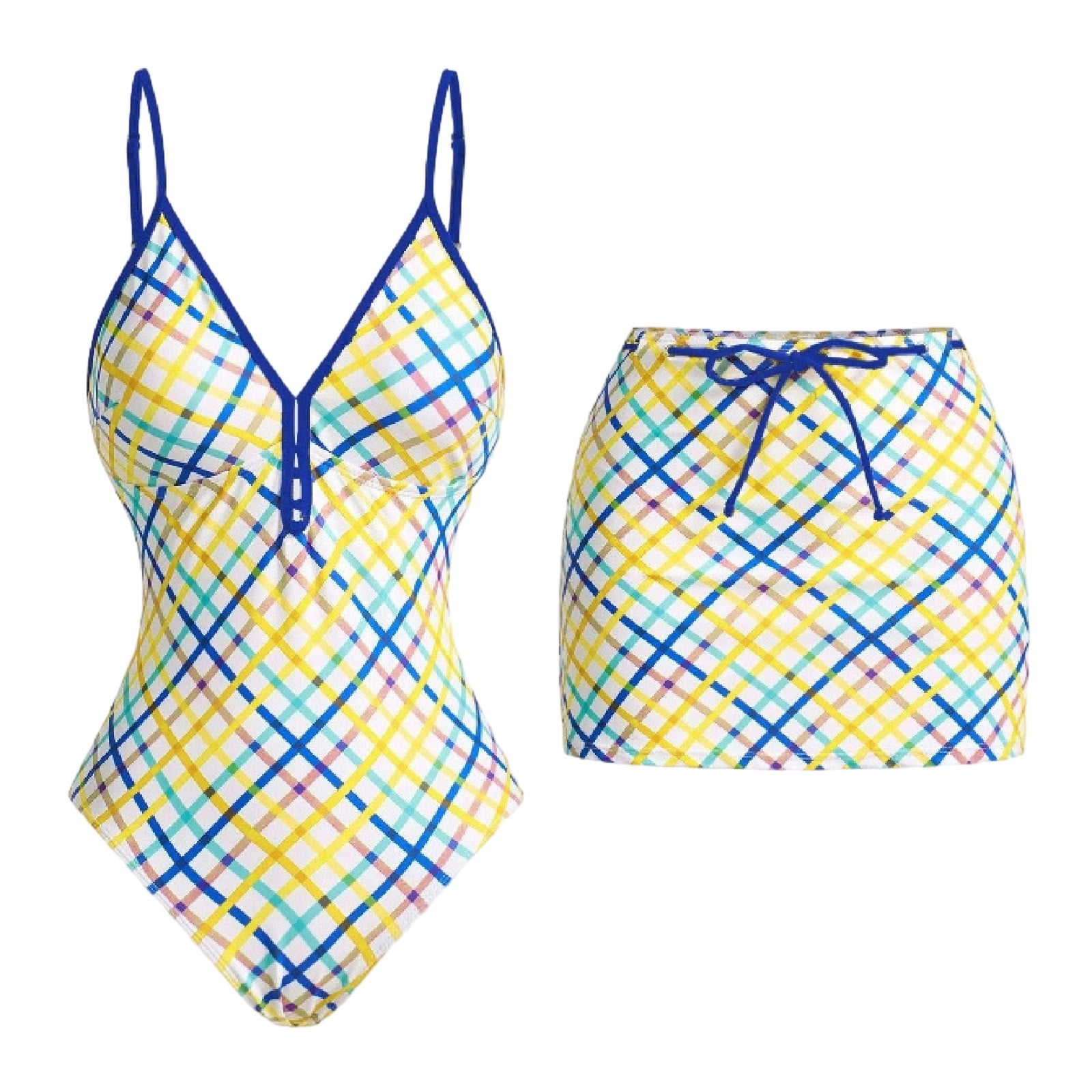 FAHXNVB Two Piece Swimsuit for Women Plaid Print Hollow Out One Piece ...