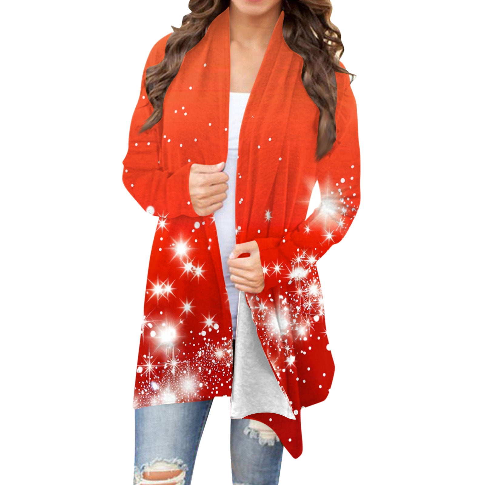 FAHXNVB Women Christmas Cardigan Trendy Xmas Tree Graphic Plaid Open ...