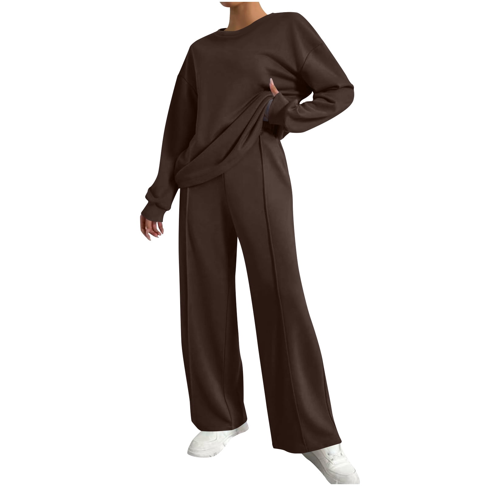 FAHXNVB Women's 2 Piece Tracksuit Sets Long Sleeve Crewneck Pullover ...