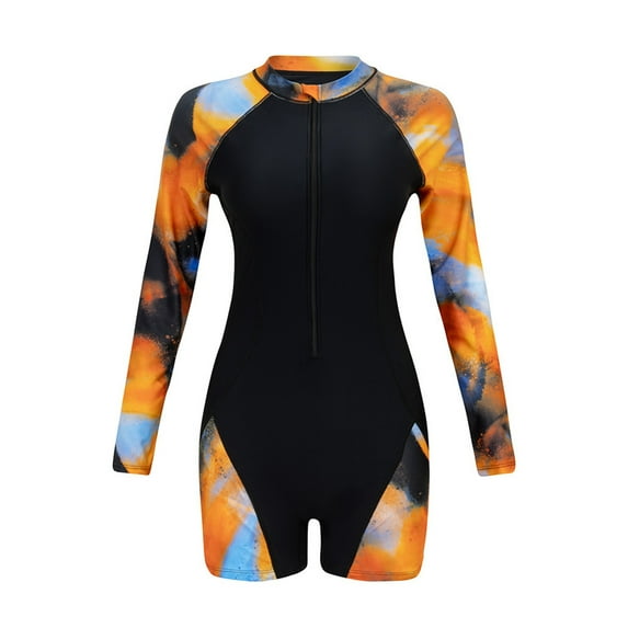 FAHXNVB Women's Boyleg One Piece Swimsuit Long Sleeve Half Zip Front ...