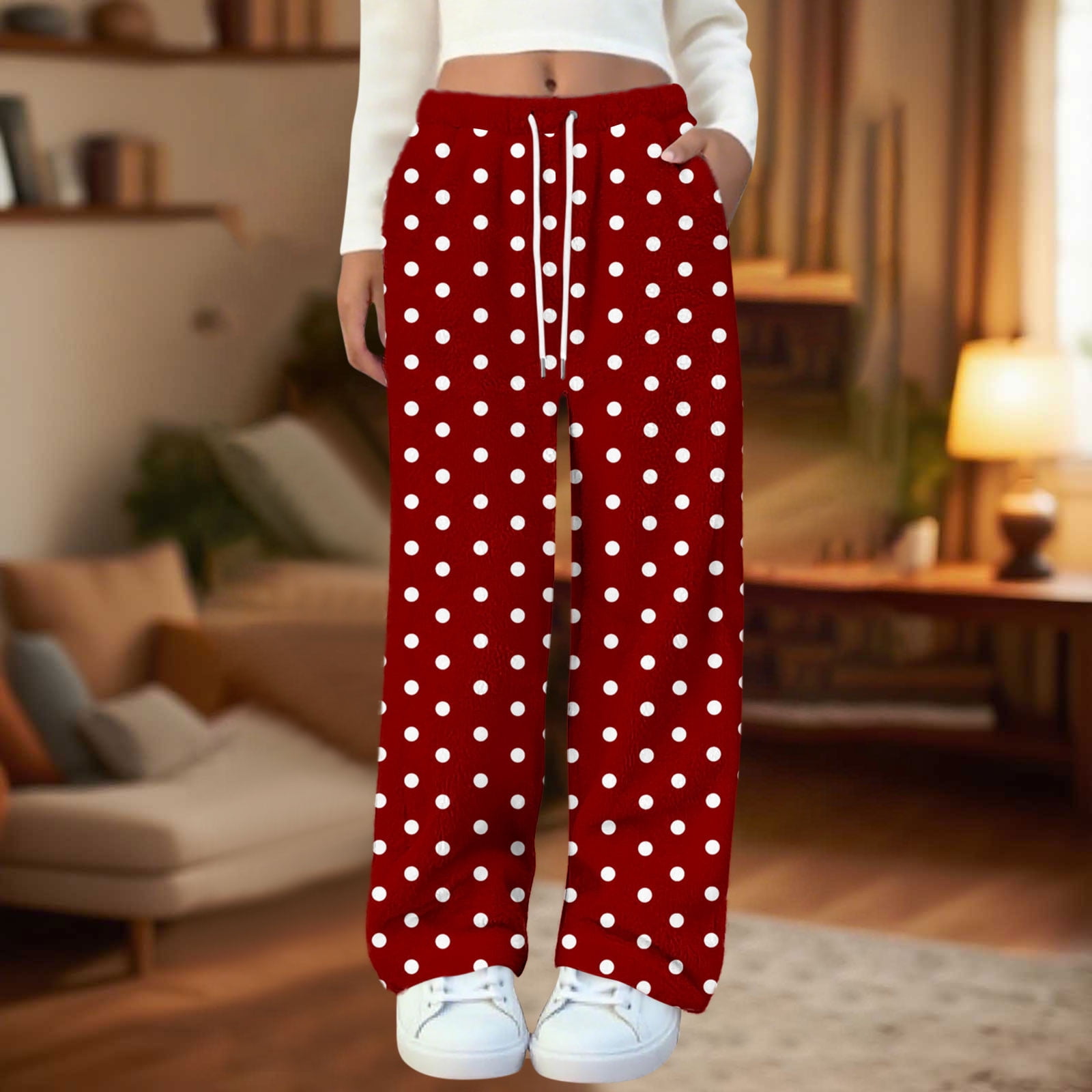 FAHXNVB Women's Flannel Pajama Pants with Pockets Elastic Waist Thick ...