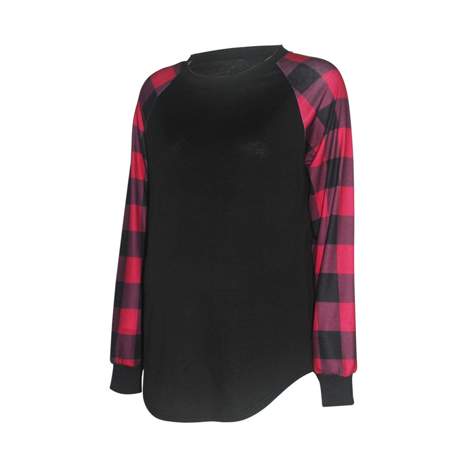 FAHXNVB Women's Maternity T-Shirts Long Sleeve Pregnancy Plaid Color ...