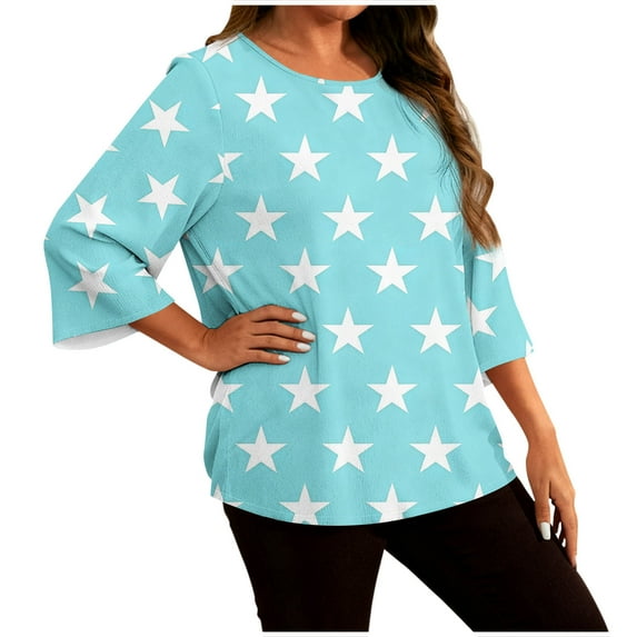 FAHXNVB Women's Plus Size Crewneck T-Shirts 3/4 Sleeve Lovely Stars ...