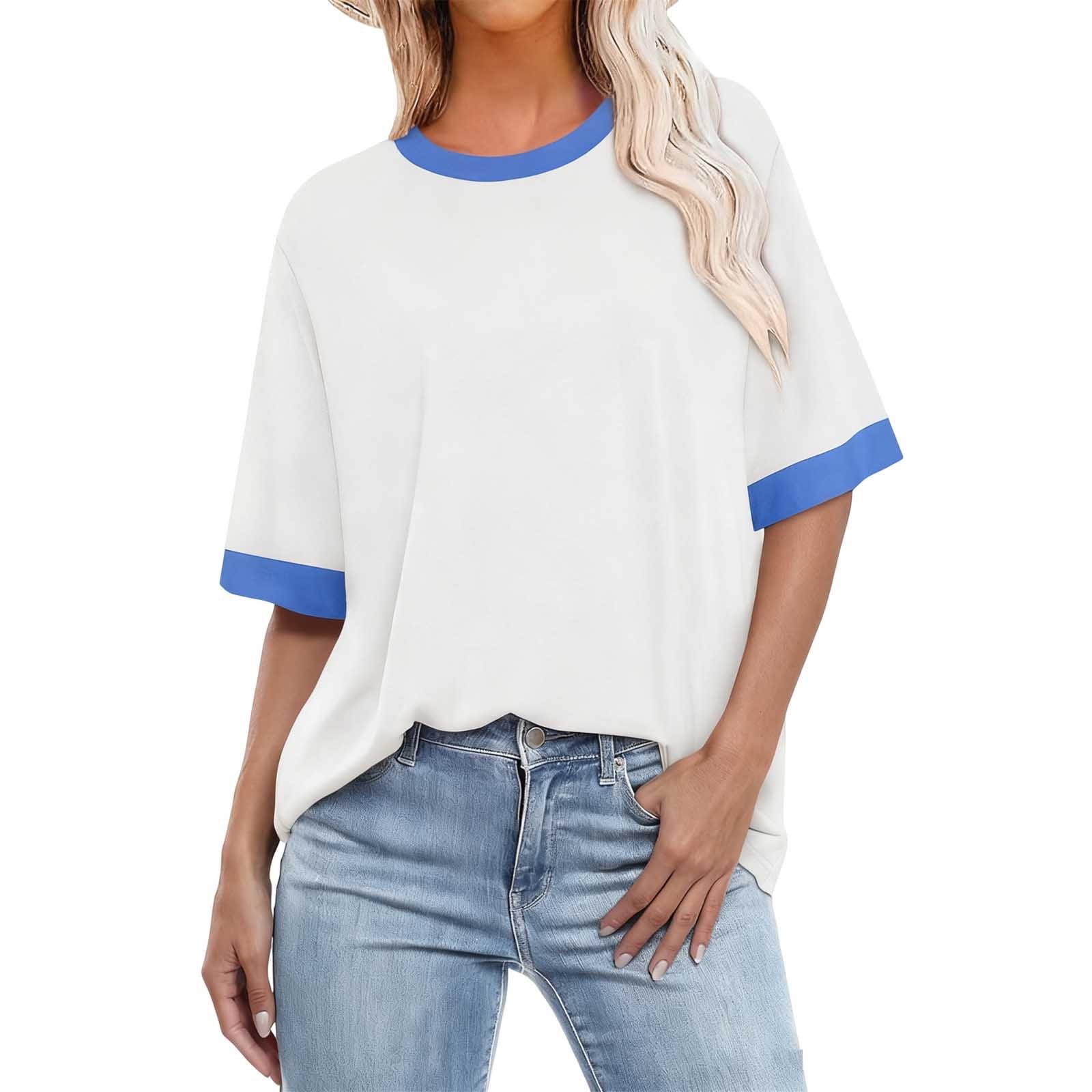 FAHXNVB Women's Plus Size Crewneck T-Shirts Short Sleeve Soft Cotton ...