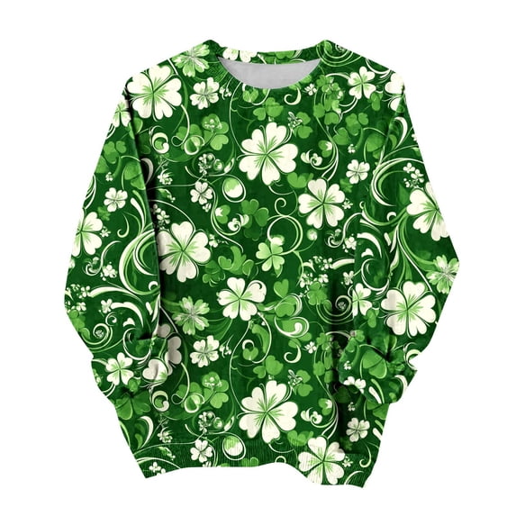 FAHXNVB Women's St Patrick's Day Long Sleeve Sweatshirt Luckey Clover ...
