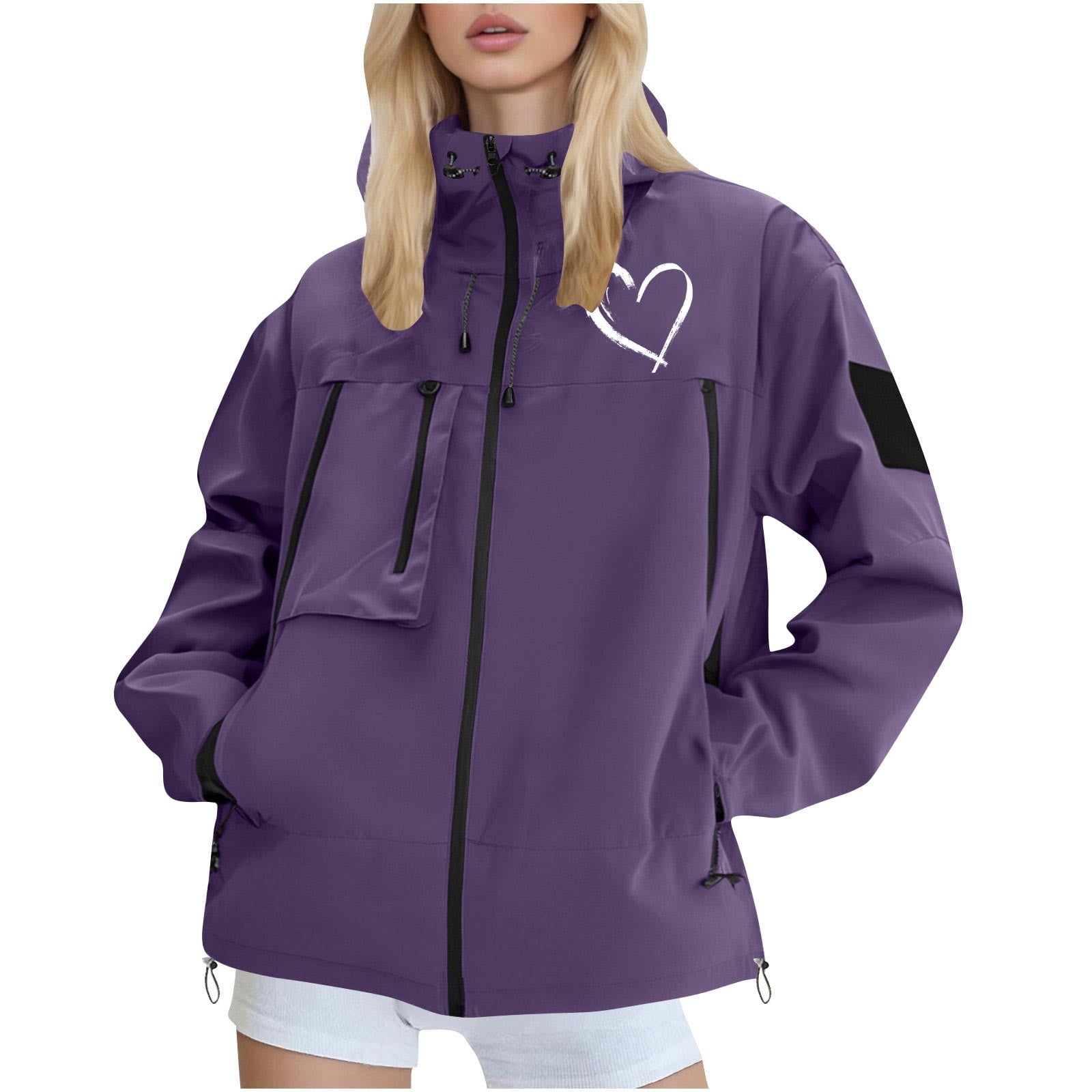 FAHXNVB Women's Waterproof Raincoat Lightweight Full Zipper Fall Rain ...