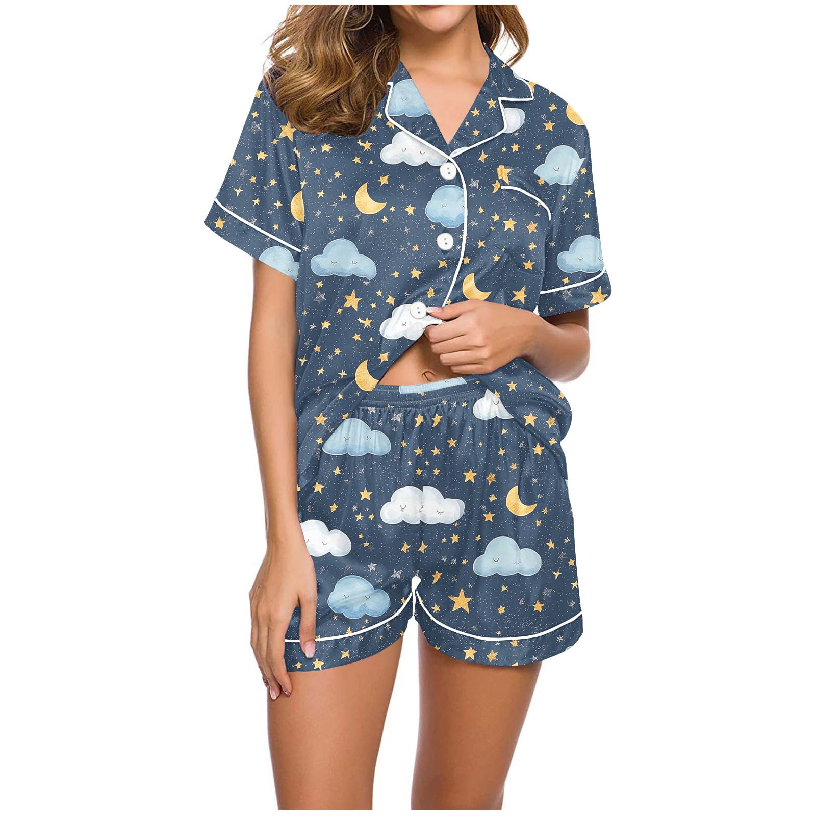 FAHXNVB Womens Button Down Pajama Sets 2 Piece Short Sleeve Loungewear ...