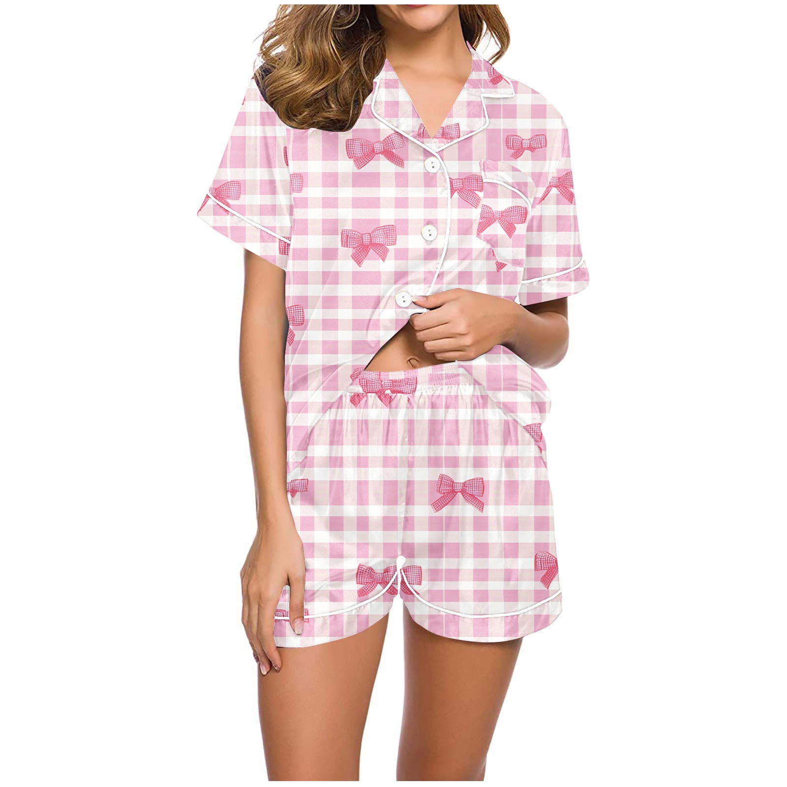 FAHXNVB Womens Pajama Sets 2 Piece Short Sleeve Button Down Loungewear ...