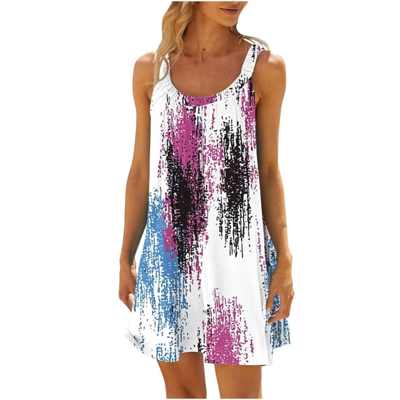 FAHXNVB Womens Summer Dresses Crew Neck Sleeveless Flowy Sundresses ...