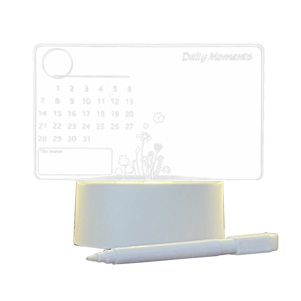 FAIOIN Clear Acrylic Desk Calendar LED Night Light with Stand Erasable ...