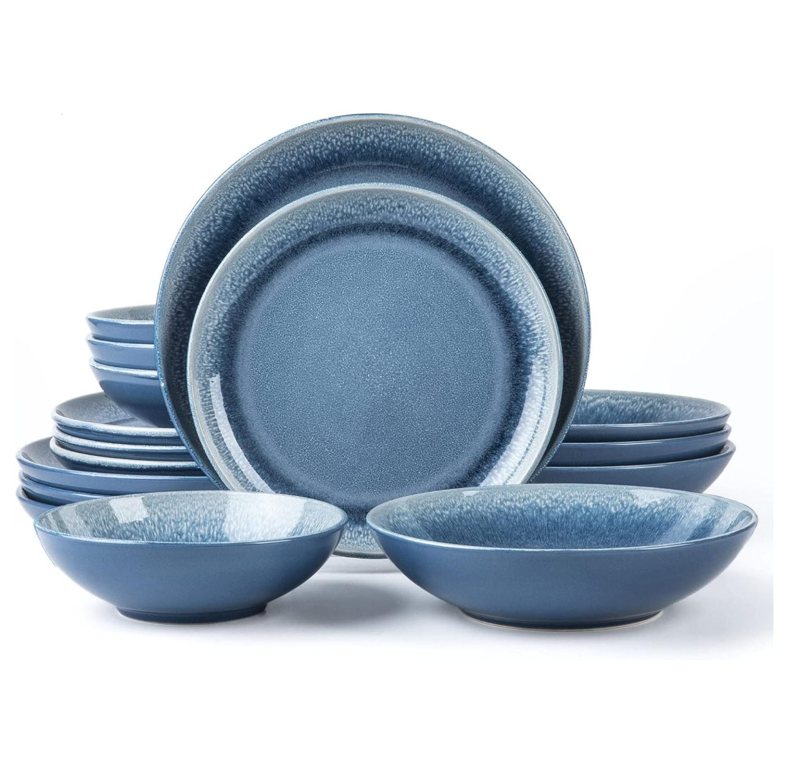 FAIT Round Stoneware 16pc Double Bowl Dinnerware Set for 4, Dinner ...