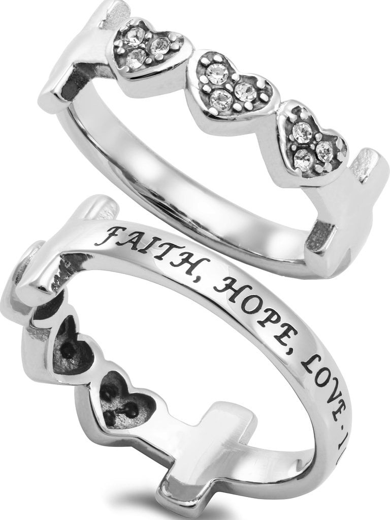 FAITH HOPE LOVE Three Heart Ring with Cross, Stainless Steel - Walmart.com