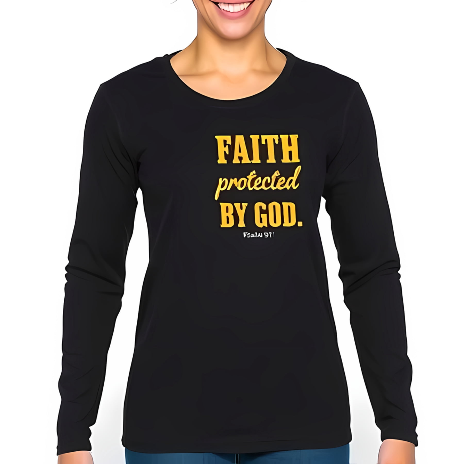 FAITH Protected by GOD Long Sleeve T-Shirt - Inspirational Gold ...