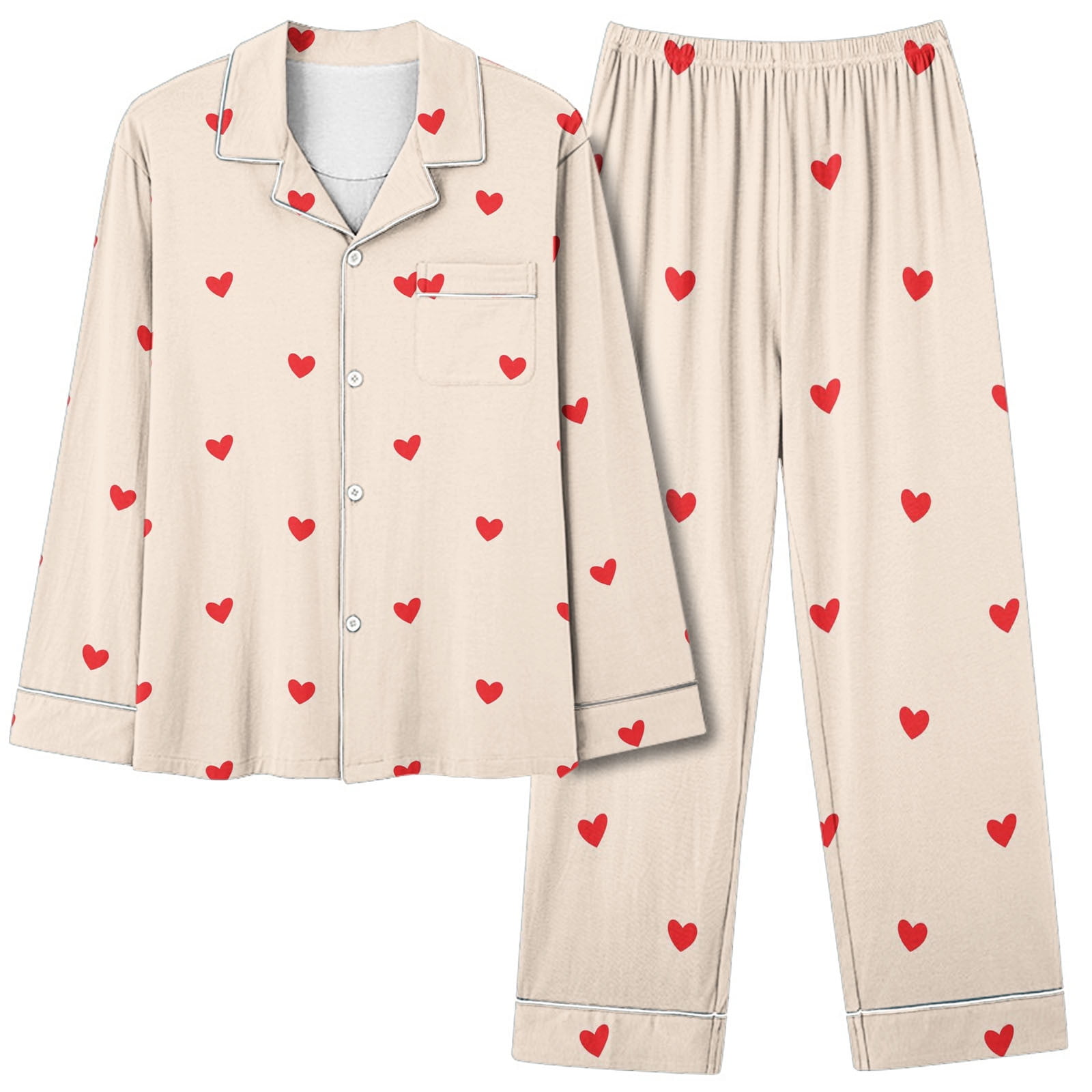 FAIWAD 2 Piece Heart Pajama Set for Women Long Sleeve Button Top and ...