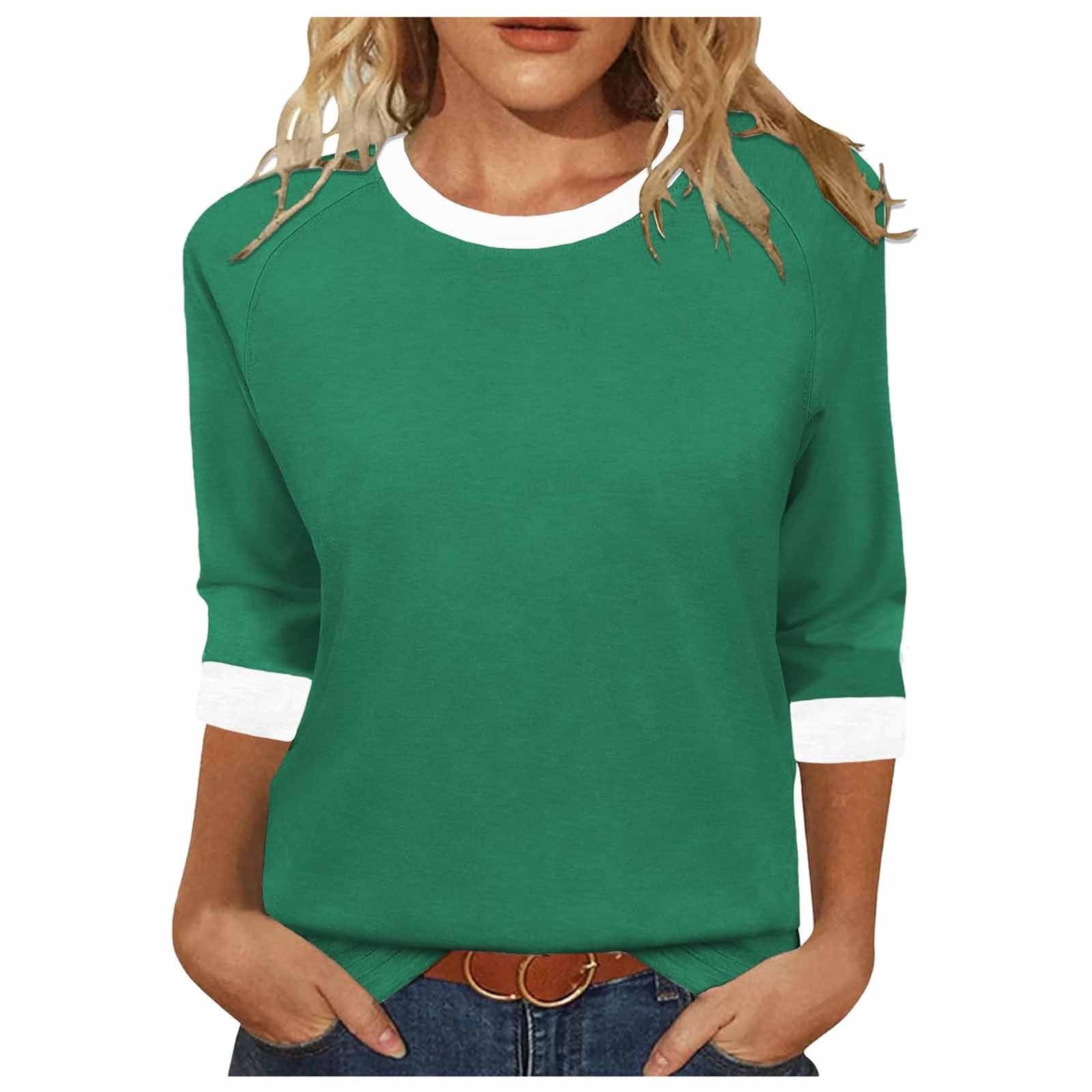 FAIWAD 3/4 Sleeve T Shirts for Women Crewneck Color Block Raglan Tunic ...