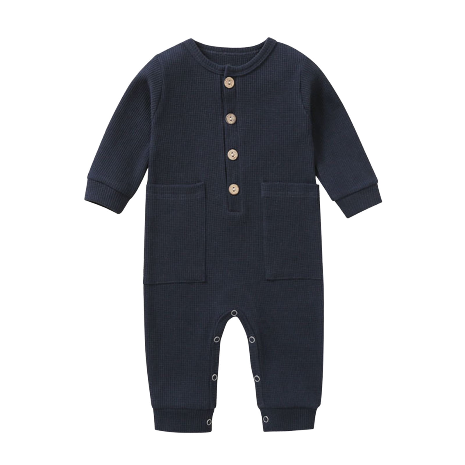 FAIWAD Baby Boy Girl Long Sleeve Button Romper Round Neck Solid Color ...