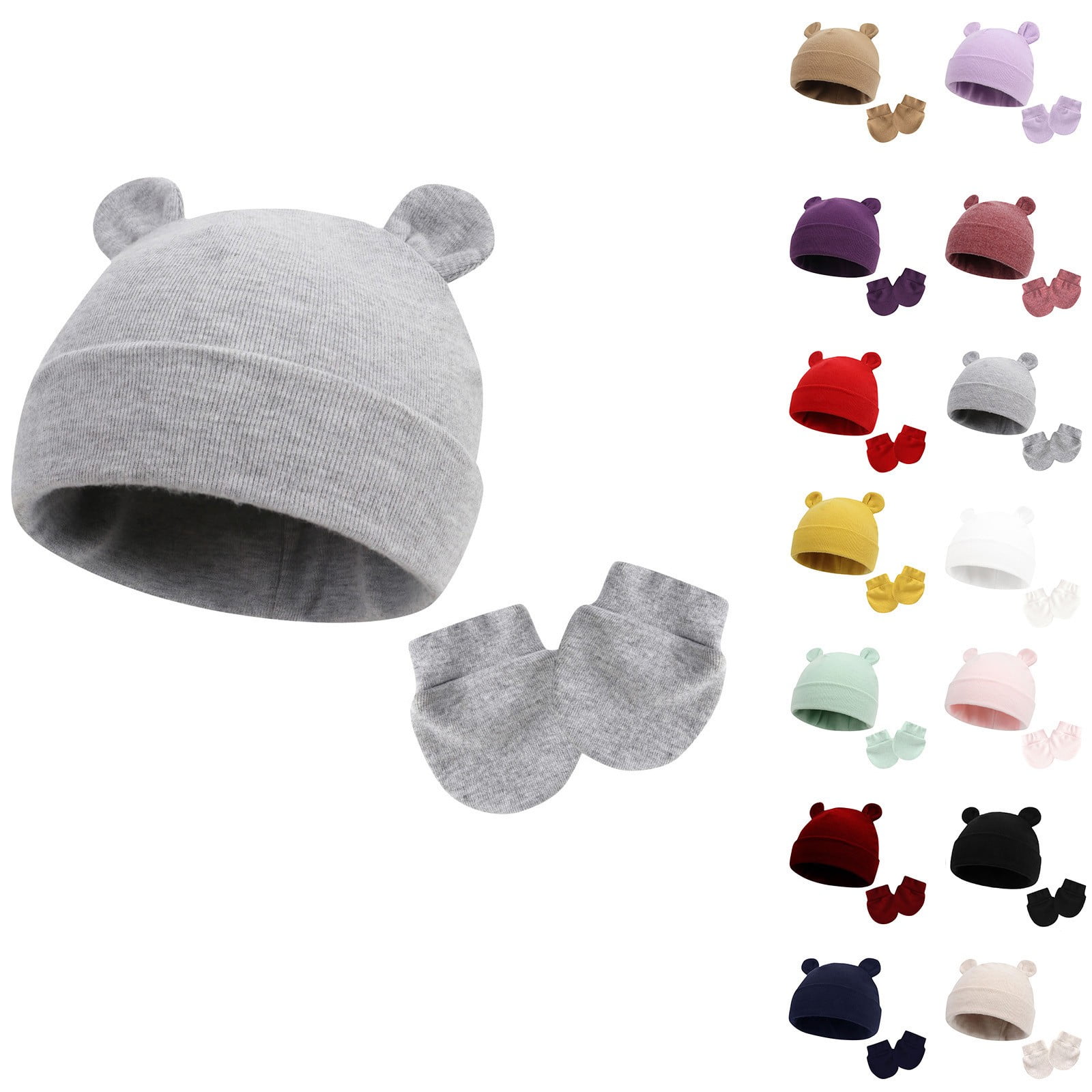 FAIWAD Baby Hats and Mittens Infant Cotton Beanie Gloves No Scratch Set ...