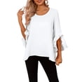 FAIWAD Blouses for Women Dressy Casual Crewneck Ruffle 3/4 Sleeve ...