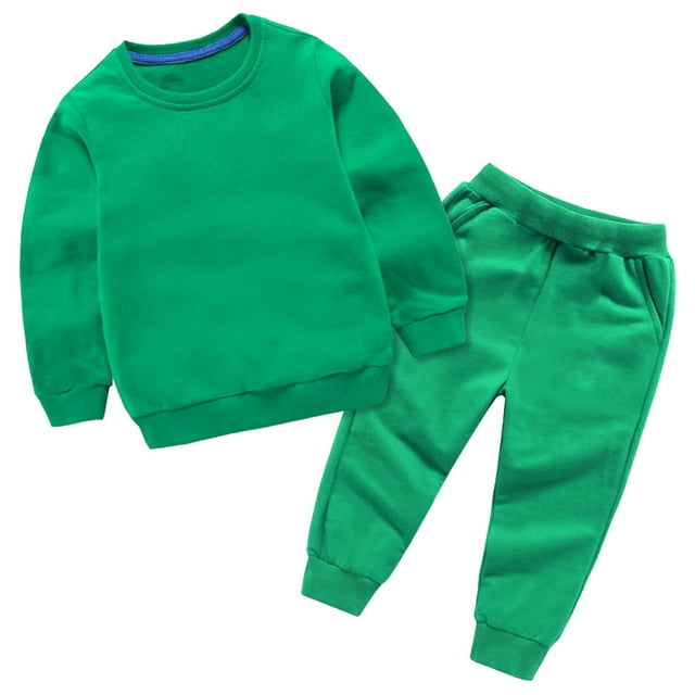 FAIWAD Boys Girls 2 Pieces Sweat Suit Kids Solid Color Pullover ...