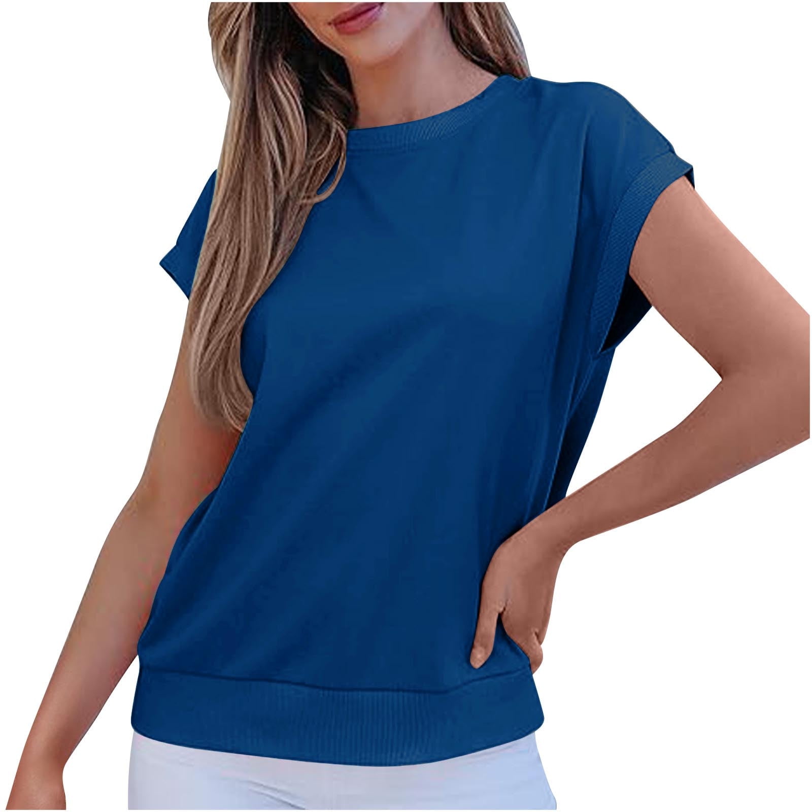 FAIWAD Cap Sleeve Tops for Women Summer Crew Neck Plain Tshirts with ...