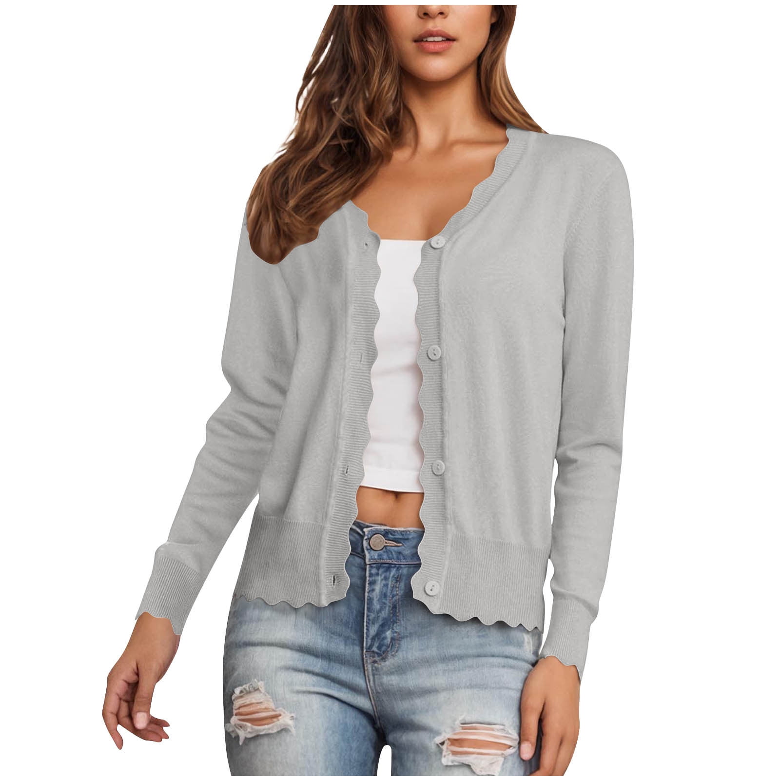 FAIWAD Cardigan Sweaters for Women Long Sleeve V-Neck Button Down Knit ...