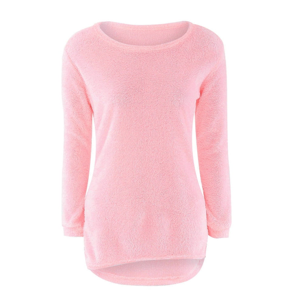 FAIWAD Fleece Sweater for Women Round Neck Long Sleeve Solid Color ...