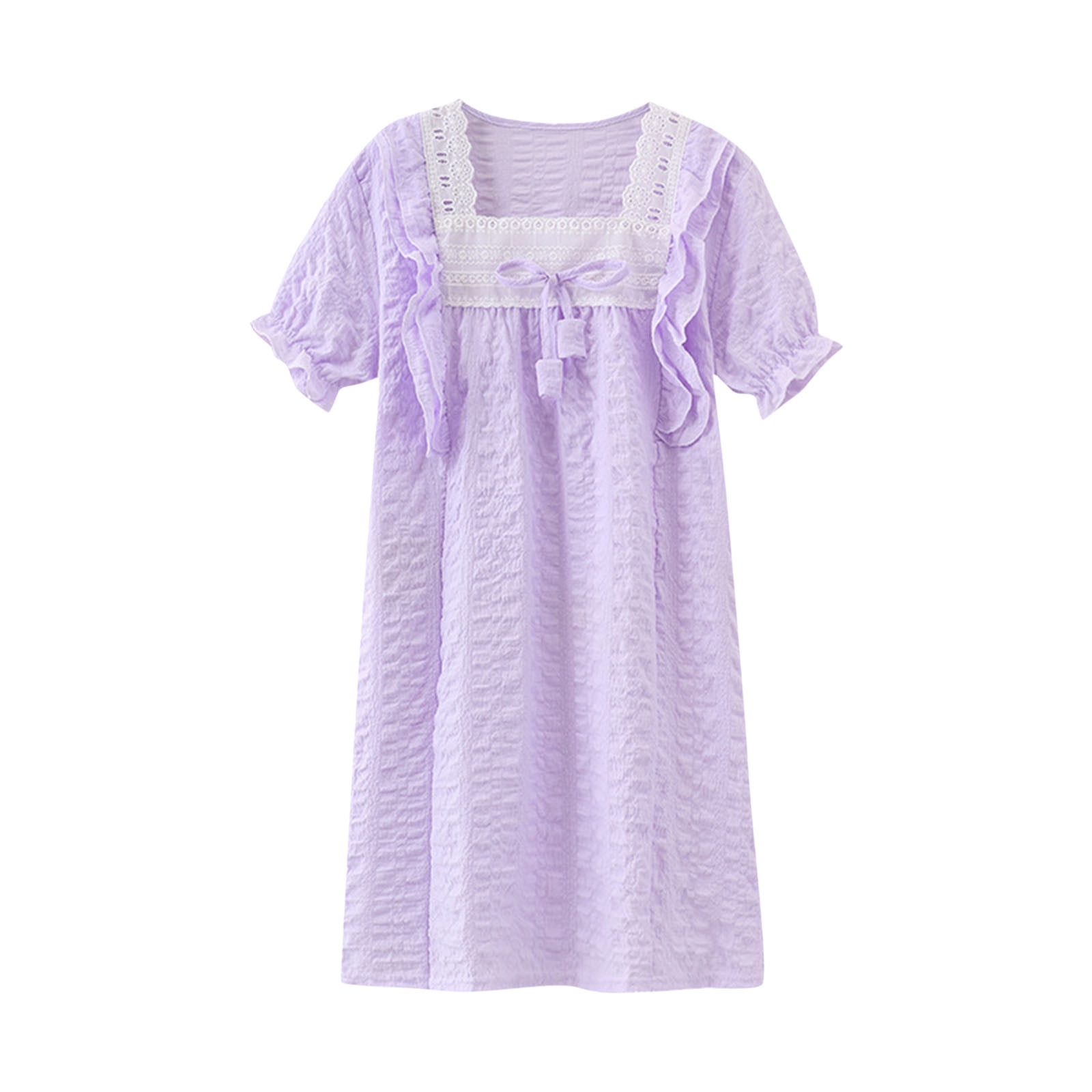 FAIWAD Girl's Cotton Nightdress Lace Ruffle Short Sleeve Princess Dress ...