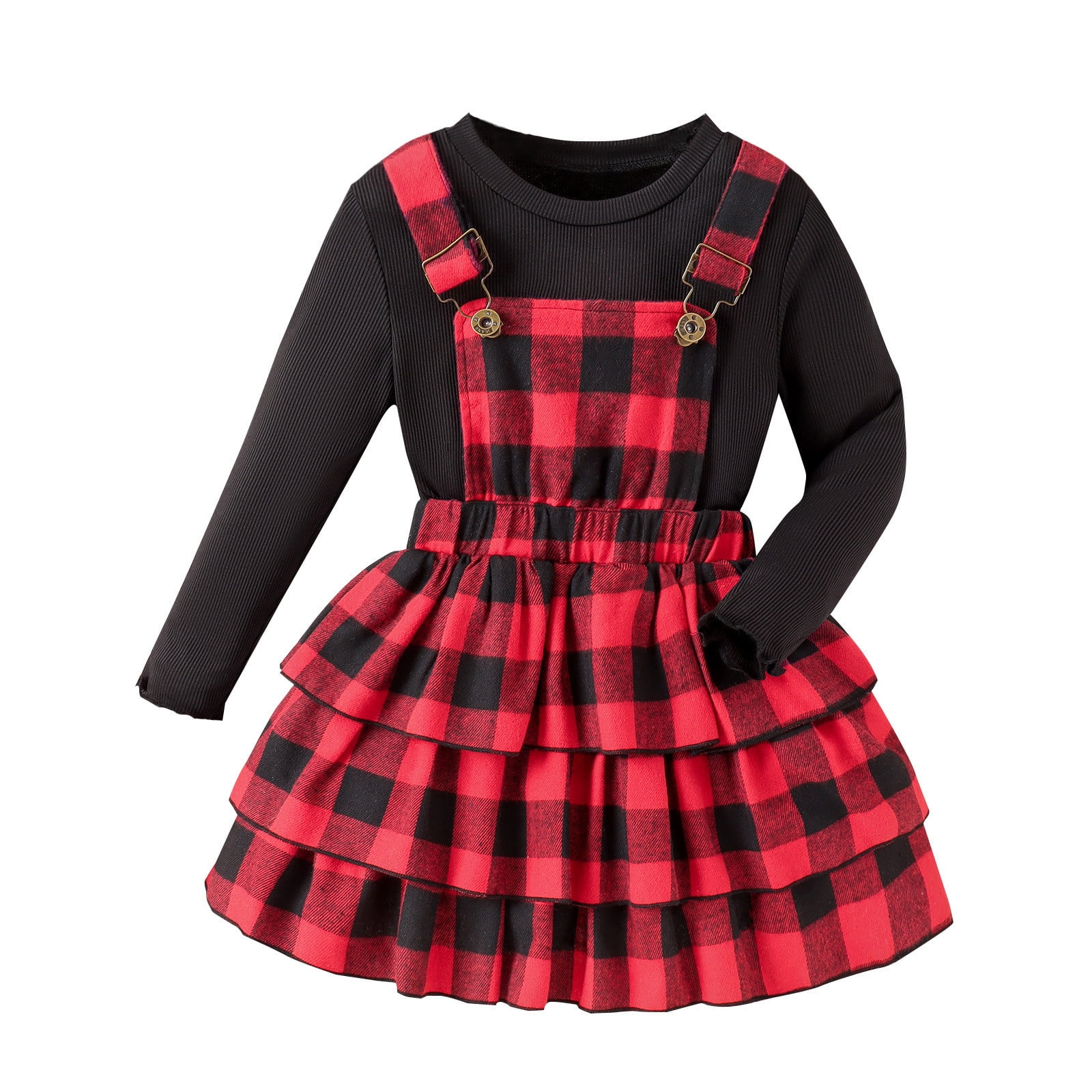 FAIWAD Girl's Rib Knit Dress Set Long Sleeve Pullover Tops and Plaid ...