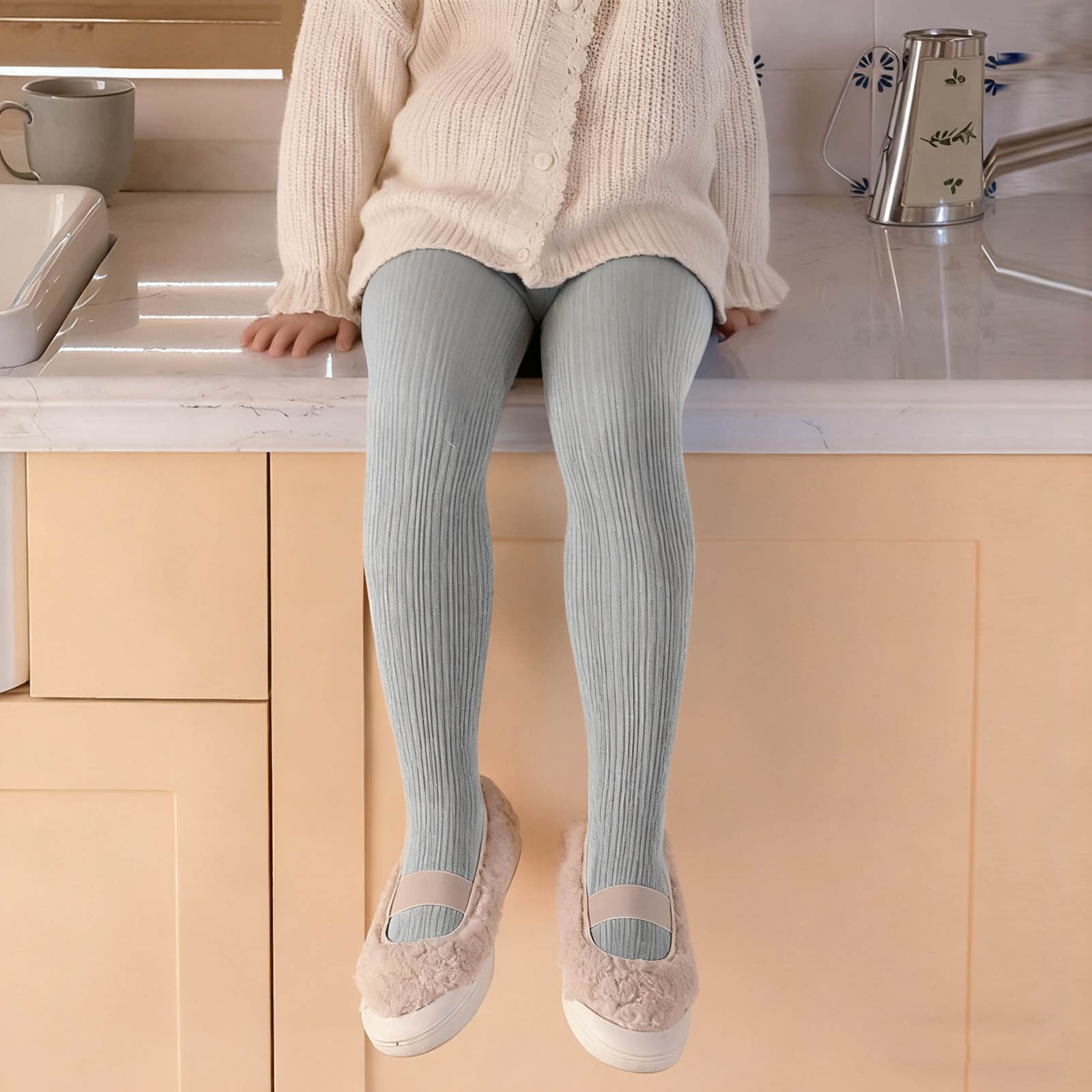FAIWAD Girls Cable Knit Leggings Solid Color Stretchy Footed Tights ...