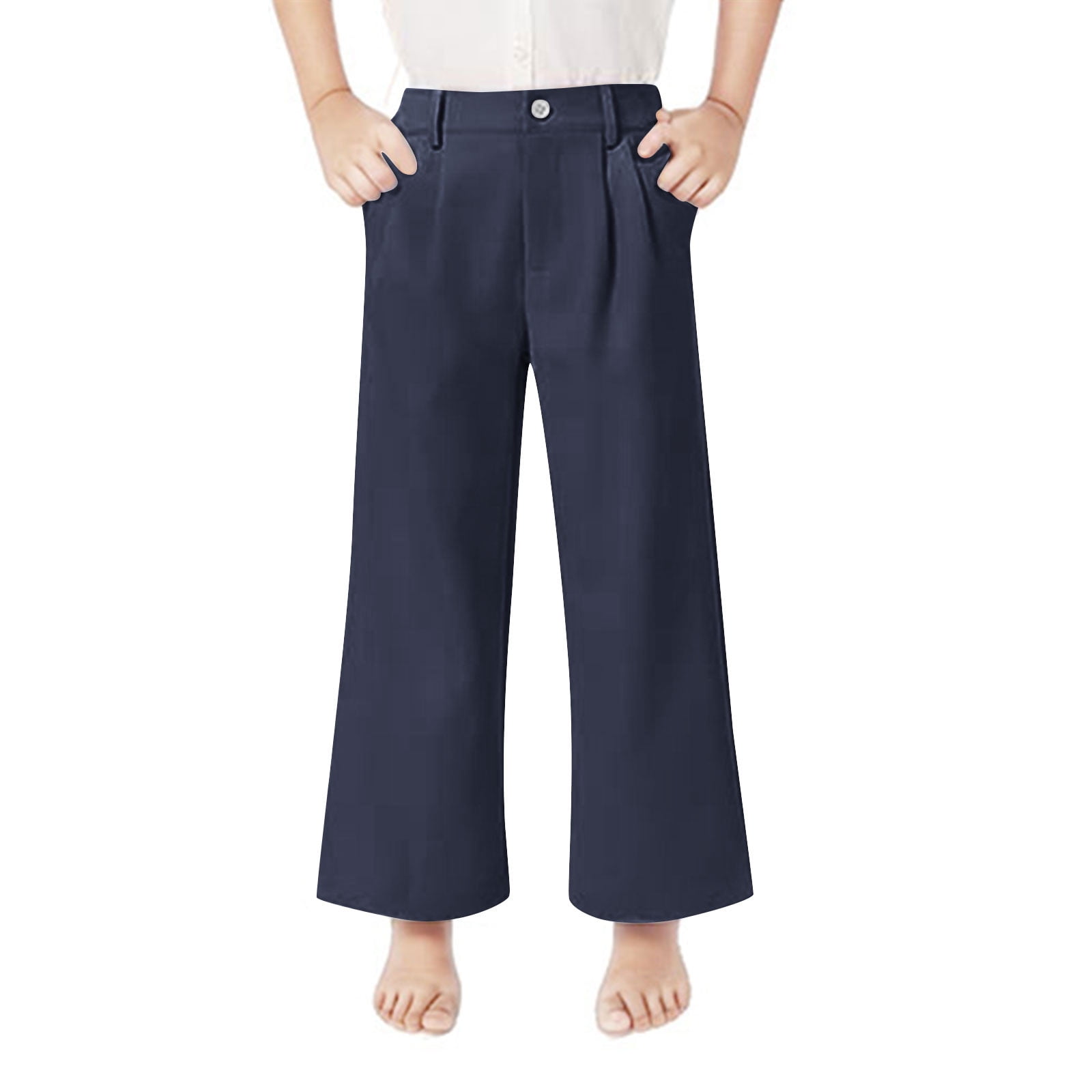 FAIWAD Girls High Waisted Uniform Pants Kids Casual Button Down Wide ...