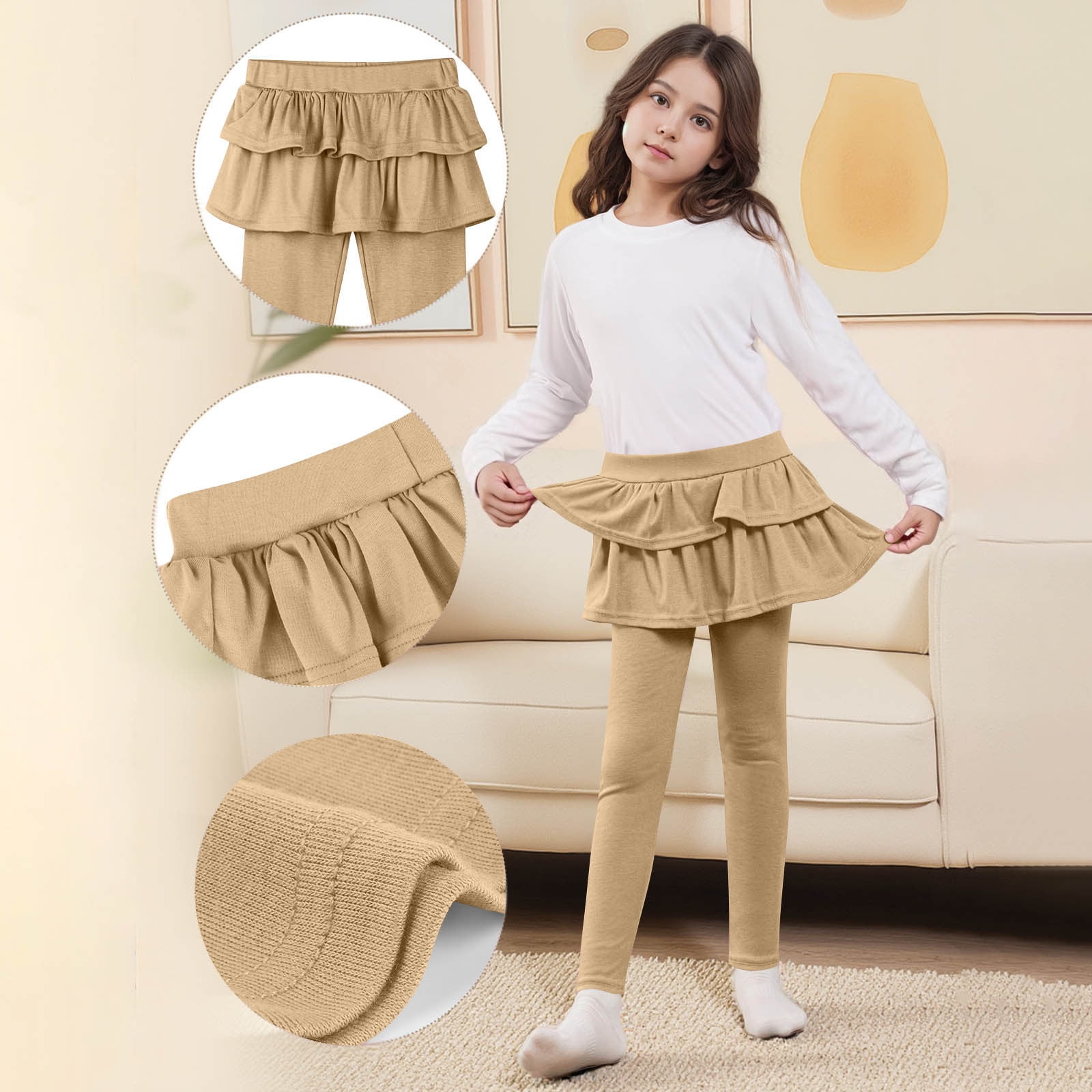 FAIWAD Girls Leggings with Skirt Kids Solid Color School Uniform Pants ...