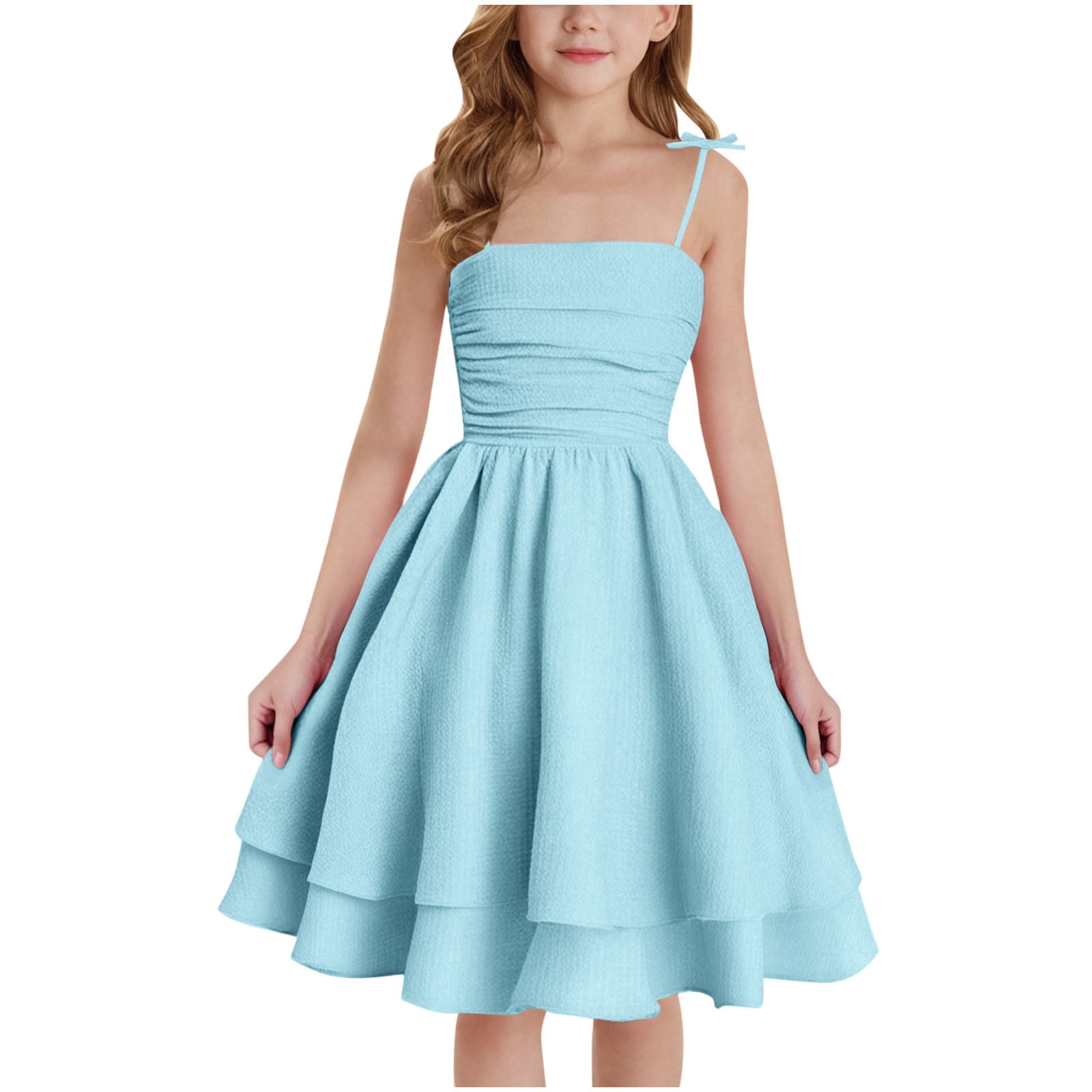 FAIWAD Girls Party Dresses Casual Summer Crew Neck Tween Sundress Flowy ...