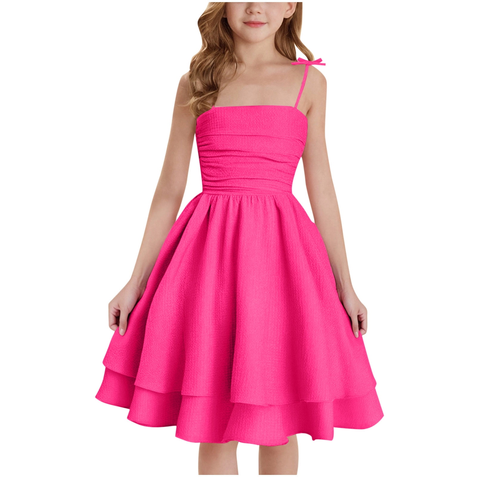 FAIWAD Girls Party Dresses Casual Summer Crew Neck Tween Sundress Flowy ...