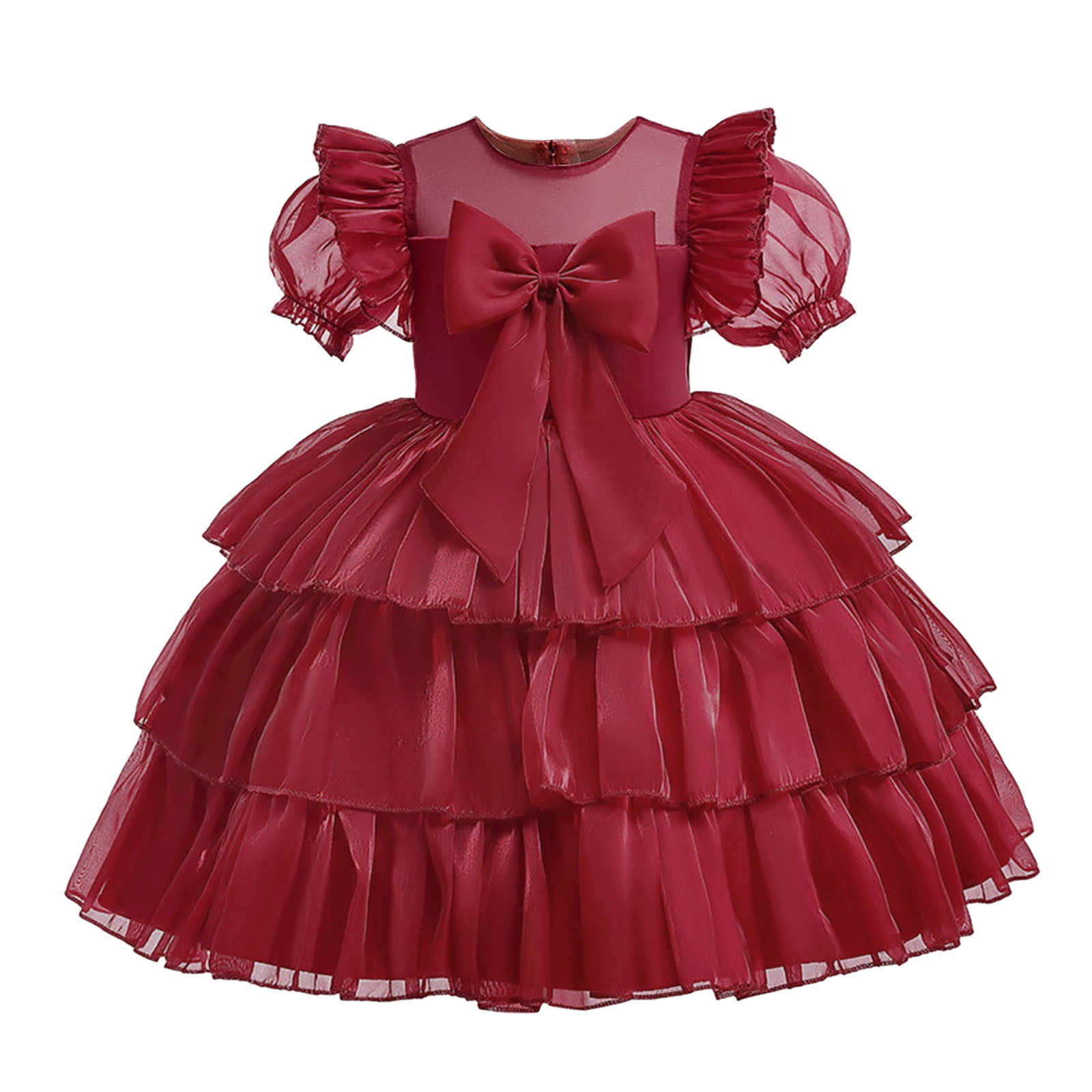 FAIWAD Girls Puff Sleeve Dress Layering Cute Wedding Party Dresses for ...