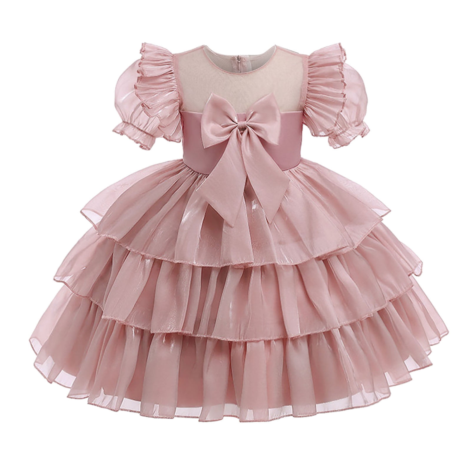 FAIWAD Girls Puff Sleeve Dress Layering Cute Wedding Party Dresses for ...